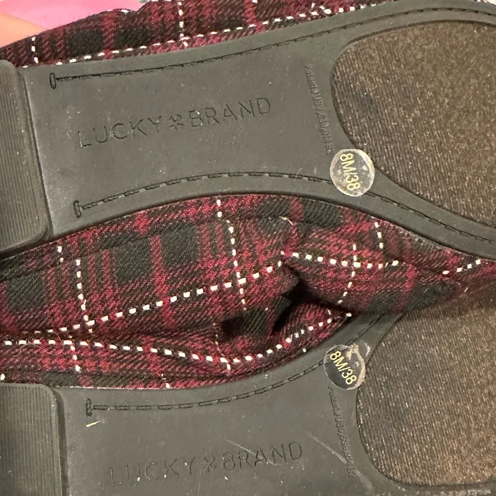 Lucky Brand | Shoes | Lucky Brand Erin Red Burgundy Blue Plaid Round ...